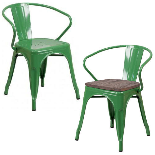 PHOENIX - GREEN METAL CHAIR WITH ARMS / WOOD SEAT OPTION – Adria ...
