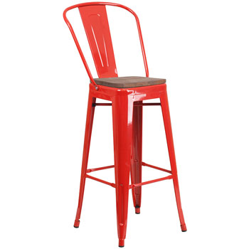 PHOENIX - 30" HIGH RED METAL STOOL / WOOD SEAT OPTION – Adria Contract ...